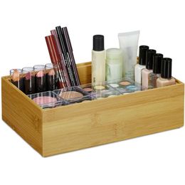 Relaxdays - Ordnungsbox Bambus, stapelbar, natürliche Optik, Aufbewahrungsbox Küche, Bad, HxBxT: 7 x 23 x 15 cm, natur