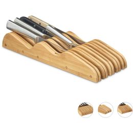 Messerblock Schublade, ohne Messer, liegend, Bambus, für 9 Messer, hbt: 5x12x40 cm, Schubladeneinsatz, natur - Relaxdays