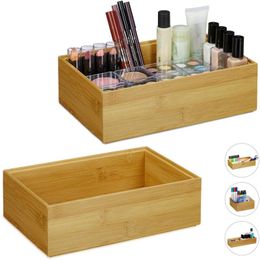 Relaxdays - 2 x Ordnungsbox Bambus, stapelbar, natürliche Optik, Aufbewahrungsbox Küche, Bad, Dekobox HxBxT: 7 x 23 x 15 cm, natur