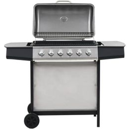 LONGZIMING Gasgrill mit 6 Flammen Edelstahl Silbern vidaXL