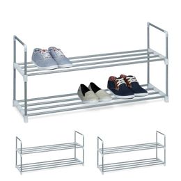 Relaxdays - 3 x Schuhregal Metall, 2 Ablagen, beliebig erweiterbar, Schuhablage für 8 Paar Schuhe, hbt: ca 45 x 90 x 30 cm, silber