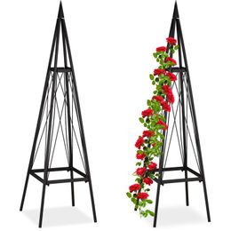 Relaxdays - 2 x Rankhilfe, eckig, freistehend, Rosen, Tomaten, Wein, Garten, wetterfest, Eisen Rankobelisk, h: 132 cm, schwarz