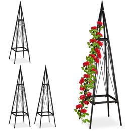 Relaxdays 4 x Rankhilfe, eckig, freistehend, Rosen, Tomaten, Wein, Garten, wetterfest, Eisen Rankobelisk, h: 132 cm, schwarz