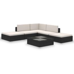 vidaXL - 6-tlg. Garten-Lounge-Set mit Auflagen Poly Rattan Schwarz