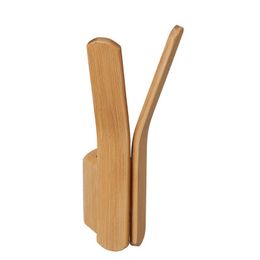 Wandhaken Bambus, zum Schrauben, Garderobenhaken doppelt, Kleiderhaken Garderobe, hbt: 15 x 6,5 x 6 cm, natur - Relaxdays