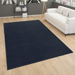 Teppich Wohnzimmer Kurzflor Schlafzimmer Modernes Einfarbiges Muster Dunkel Blau 80x150 cm - Paco Home