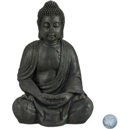 Buddha Figur sitzend, xl 70 cm, Gartenfigur, Dekofigur Wohnzimmer, wetterfest & frostsicher, dunkelgrau - Relaxdays