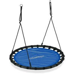 Nestschaukel, runde Hängeschaukel, für Kinder & Erwachsene, verstellbar, draußen, ø: 120 cm, bis 100 kg, blau - Relaxdays