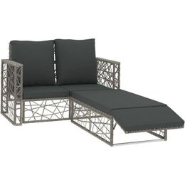 vidaXL - 2-tlg. Garten-Lounge-Set mit Auflagen Poly Rattan Grau