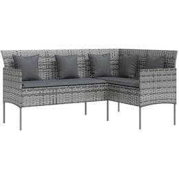 vidaXL - Sofa in L-Form mit Kissen Poly Rattan Grau