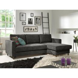 Jake – ecksofa mit schlaffunktion – mit bettkasten – 4-sitzer – aus velours – rechts - dunkelgrau