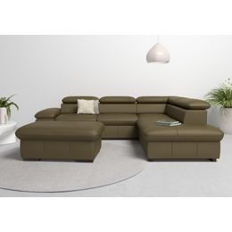 Ecksofa Home Affaire "Alberto L-Form", gr&uuml;n (olive), B:272cm H:73cm T:226cm, Luxus-Microfaser Lederoptik (100% Polyester);Luxus-Microfaser weich (9)0% Polyester / 10% Polyamid;Luxus-Microfaser Vintageoptik (100% Polyester);Microfaser Antiklederoptik (100% Polyester), Sofas, Ecksofa, mit Kopfteilverstellung, wahlweise mit Bettfunktion