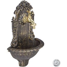 Relaxdays Wandbrunnen antik, mit Wasserhahn, nostalgisch, Waschbecken Garten, Aluguss, HBT 40 x 24,5 x 13 cm, schwarz