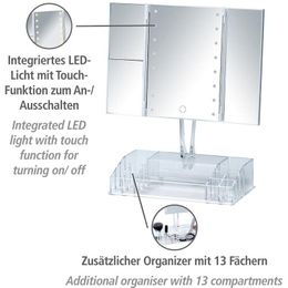 Wenko - LED-Standspiegel mit Organizer Fanano, Leuchtspiegel, Weiß, Kunststoff weiß, Glas - weiß