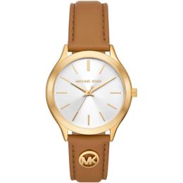 Quarzuhr Michael Kors "SLIM RUNWAY" Armbanduhren braun Damen Armbanduhr, Damenuhr, Lederarmband, analog