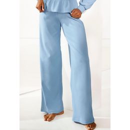 Sweathose Lascana, Damen, Gr. 36/38, N-Gr, blau (hellblau), Sweatware, Obermaterial: 100% Baumwolle, feminin, ausgestellt lang, Hosen, mit ausgestelltem Bein, Loungewear