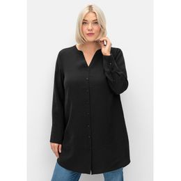 Longbluse sheego "Große Größen" Gr. 40, schwarz, Damen, Obermaterial: 86% Modal, 14% Polyester, unifarben, Blusen, mit Raffung am Rückenteil