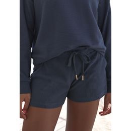 Sweatshorts s.Oliver Gr. 32/34, N-Gr, blau (petrol), Damen, Rippware, Obermaterial: 100% Baumwolle, unifarben, Hosen, Kurze Hose aus Ripp-Qualität mit seitlichen Taschen, Loungewear