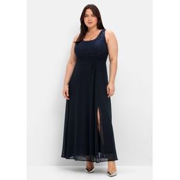 Abendkleid sheego "Große Größen" Gr. 50, Normalgrößen, blau Damen Kleider Partykleid mit floraler Spitze