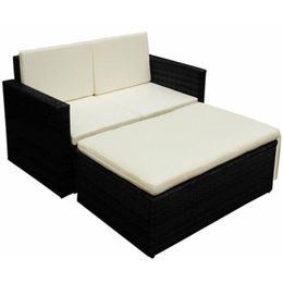 2-tlg. Garten-Lounge-Set mit Auflagen Poly Rattan Schwarz vidaXL