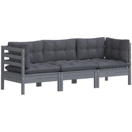 vidaXL - 3-Sitzer-Gartensofa mit Anthrazit Kissen Massivholz Kiefer