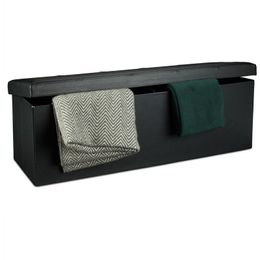 Faltbare Sitzbank HxBxT 38 x 114 x 38 cm, xl Kunstleder Sitztruhe, Aufbewahrungsbox mit viel Stauraum, schwarz - Relaxdays