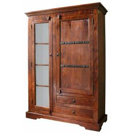 Massivmöbel24 Vitrine Akazie 110x45x155 nougat lackiert oxford 425 - dunkelbraun