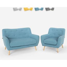 LE ROI DU RELAX Lounge-Set Sessel und 2-Sitzer-Sofa skandinavisches Design Holz Stoff Algot Farbe: Blau