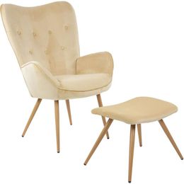 ALBATROS - Ohrensessel mit Hocker york, Samt Bezug, bequem gepolstert, Fernsehsessel, Polstersessel, Farbe Ohrensessel:Beige