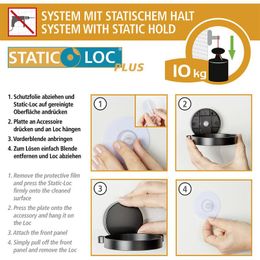 Static-Loc® Wandablage Alba, Badezimmerablage, Schwarz, Stahl schwarz, Bambus natur - schwarz - Wenko