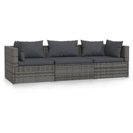 3-Sitzer-Sofa mit Kissen Grau Poly Rattan vidaXL