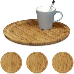 Relaxdays 4 x Servierplatte Bambus, rund, ø 33 cm, Bambusteller zum Anrichten, Servierteller für Wurst, Käse, Obst, Snacks, natur