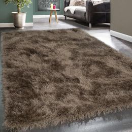 Paco Home - Hochflor Teppich Wohnzimmer Schlafzimmer Shaggy Einfarbig Flauschig Modern Beige 160x230 cm