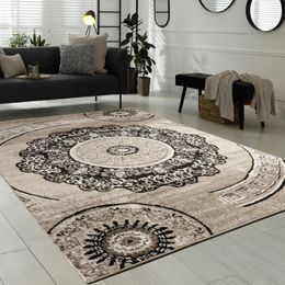 Paco Home - Teppich Wohnzimmer Kurzflor Orient Design Vintage Mandala Muster Braun Beige 240x340 cm