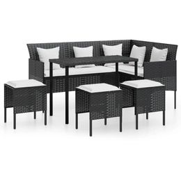 vidaXL - 5-tlg. Sofagarnitur in L-Form mit Kissen Poly Rattan Schwarz