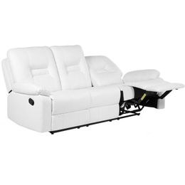 Beliani Sofa Weiß Kunstleder 3-Sitzer Relaxfunktion Retro Wohnzimmer