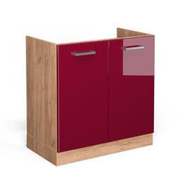 Spülenunterschrank R-Line, Bordeaux Hochglanz, 80 cm ohne Arbeitsplatte, VICCO