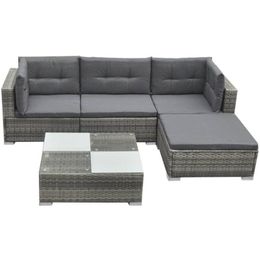 vidaXL - 5-tlg. Garten-Lounge-Set mit Auflagen Poly Rattan Grau