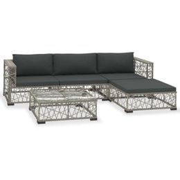 5-tlg. Garten-Lounge-Set mit Auflagen Poly Rattan Grau vidaXL