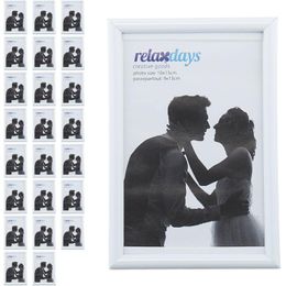 Relaxdays - 24 x Bilderrahmen 10 x 15 cm, modernes Design, zum Hinstellen oder Aufhängen, dekorativer Fototischaufsteller, weiß