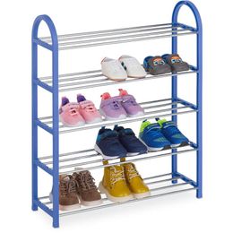 Schuhregal für Kinder, 15 Paar Kinderschuhe, bis Größe 30, offen, platzsparend, leicht, Schuhablage, blau - Relaxdays