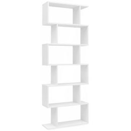 FineBuy Bücherregal FB51366 70 x 23,5 x 190,5 cm weiß, Standregal 6 Fächer, Kleine Design Kommode, Modernes Aktenregal Spanplatte freistehend,