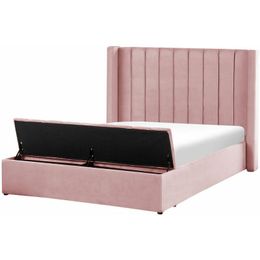 Beliani Polsterbett Rosa 140 x 200 cm aus Samtstoff mit Stauraum Elegantes Doppelbett Modernes Design