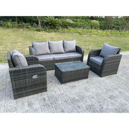 Balkonmöbel Set 5-Sitzer Polyrattan Garten Sofa Outdoor Gartenmöbel Sitzgruppe Lounge Loveseat mit Kissen,Teetisch Dunkelgrau Gemischt - Fimous