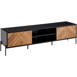 FineBuy Lowboard Holz Schwarz / Eiche-Dekor 163x45x40 cm TV-Kommode mit zwei Türen, Design TV-Schrank Hoch, Fernsehtisch Fernsehschrank Modern,