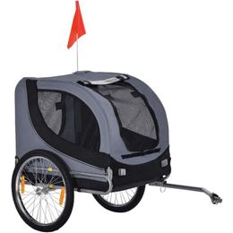 PawHut - Hundeanhänger Fahrradanhänger Hundetransporter Hunde Fahrrad Anhänger Grau+Schwarz 130 x 73 x 90 cm