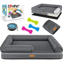 LOVPET® Orthopädisches Hundebett, Hundekissen, Hundekorb Relax, Inkl. Napf + 3X Kauknochen, Hundesofa für Kleine, Mittelgroße & Große Hunde, Bezug