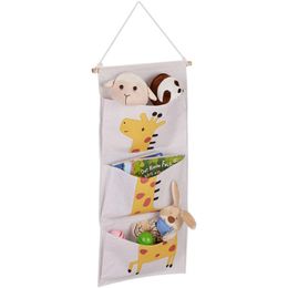 Hängeorganizer Kinder, Giraffen-Motiv, Wandorganizer Kinderzimmer, 3 Fächer, Stoff, h x b: 82 x 33,5 cm, bunt - Relaxdays