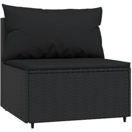 vidaXL - Garten-Mittelsofa mit Kissen Schwarz Poly Rattan