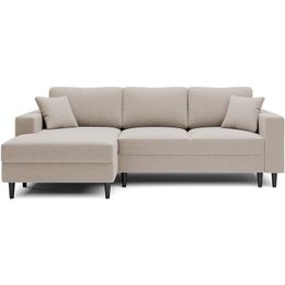 Nalika L-förmiges Eckschlafsofa mit Stauraum, beige, hydrophober Velours, linksseitig - Selsey